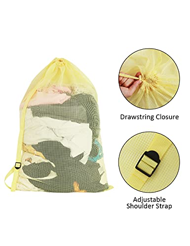 Daly Kate 3 Pack Mesh Laundry Bags with Adjustable Single Shoulder Straps 24" x 36" Sturdy Nylon Material Laundry Liners with Drawstring Closure for College, Dorm and Apartment