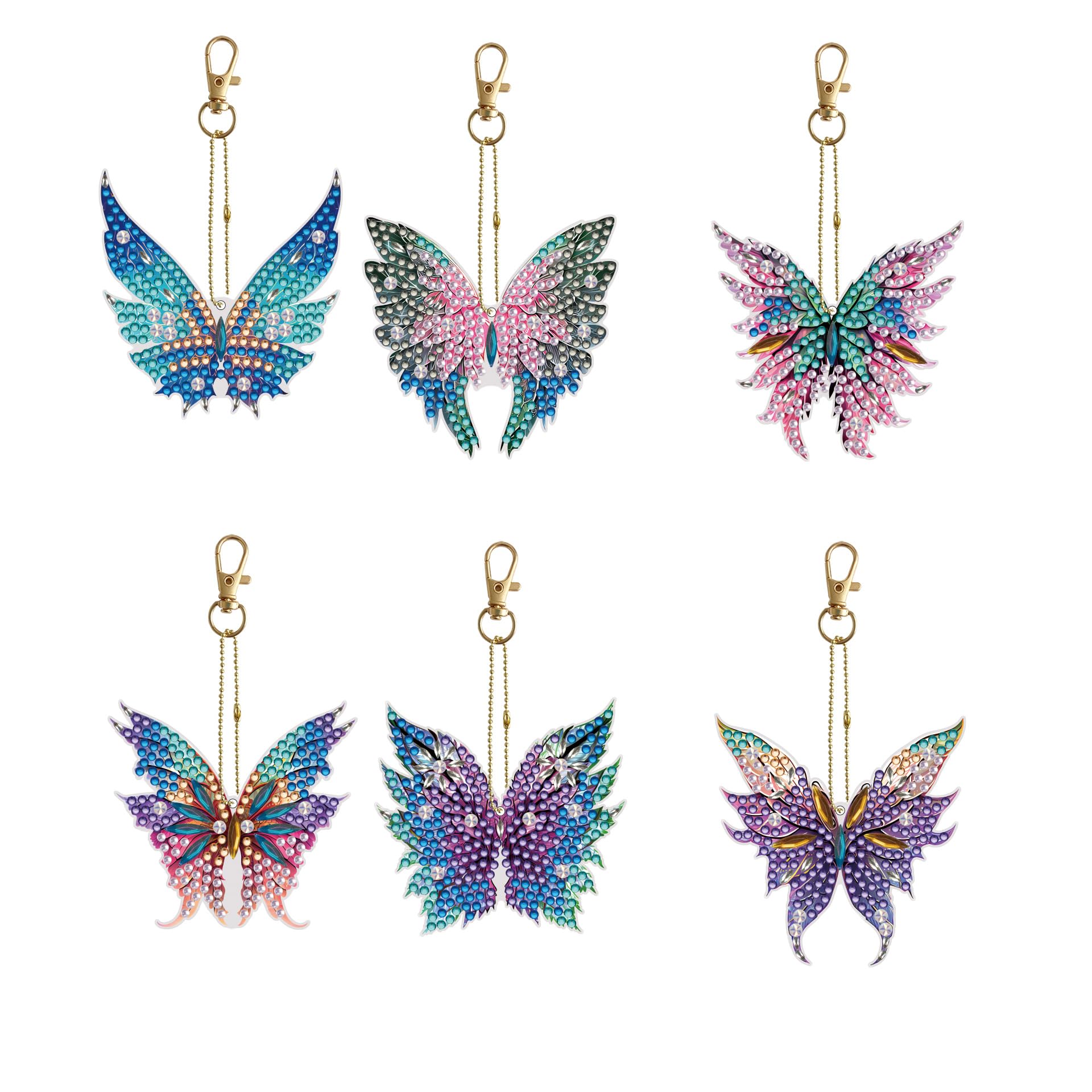 LUSandy 6pcs DIY 5D Colorful Angel Wings Diamond Painting Keychain Kits for Adults Double Sided Special Shape Angel Wings Diamond Art Key Chain Key Ring Set for Backpack Shoulder Bag Accessories