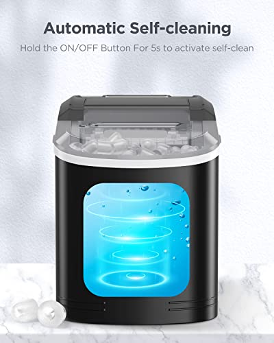 Silonn Ice Maker Machine Countertop, 26 lbs in 24 Hours, 9 Cubes Ready in 6 Mins, Self-Clean Ice Maker Compact Portable Ice Maker with Ice Scoop and Basket