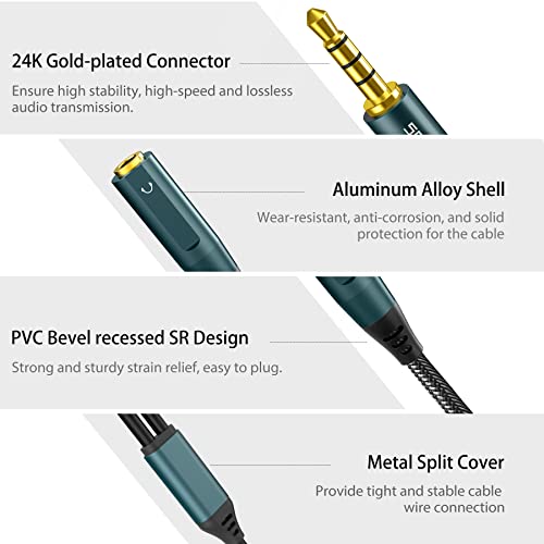 SOLMIMI Headset Adapter, 3.5mm Headphone Mic Splitter CTIA TRRS Male to Dual TRS Female Y Audio Microphone Splitter Cable for Gaming Headset to PC, Laptop, Smartphone, PS4, Xbox, Computer - 1 Feet