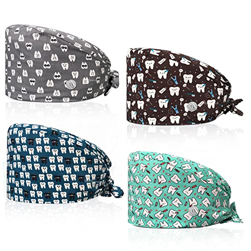 VIAOLI Dental Scrub Caps Women with Buttons Dentist Hat Working Cap Scrub Caps Nurses Hair Cover Cotton Doctor Hats