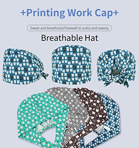 VIAOLI Dental Scrub Caps Women with Buttons Dentist Hat Working Cap Scrub Caps Nurses Hair Cover Cotton Doctor Hats