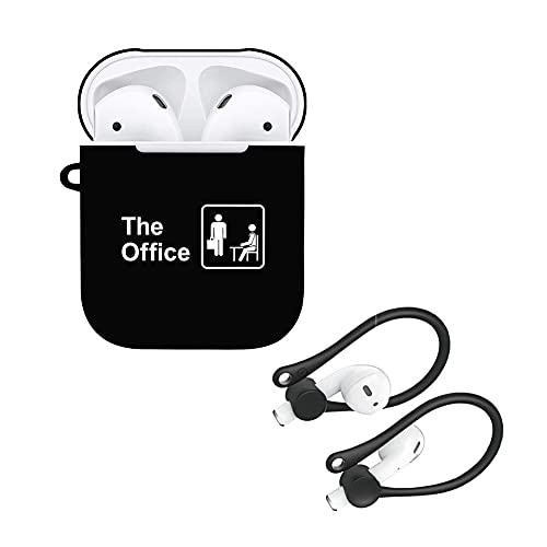 Jaustee The Office Tv Show Merchandise, Airpods Case Protective Cover Skin - White Premium Hard Shell, Silicone Anti-Lost Hook, for Apple 2 &1, Best Gift Girls and Women (Black)