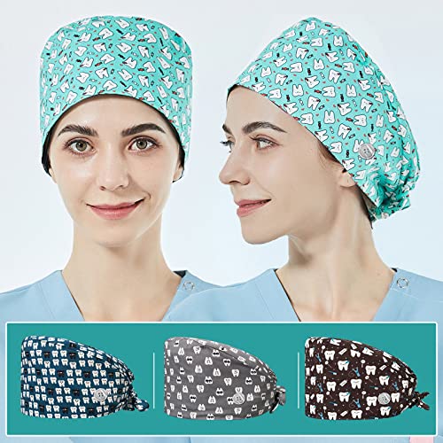 VIAOLI Dental Scrub Caps Women with Buttons Dentist Hat Working Cap Scrub Caps Nurses Hair Cover Cotton Doctor Hats