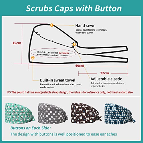 VIAOLI Dental Scrub Caps Women with Buttons Dentist Hat Working Cap Scrub Caps Nurses Hair Cover Cotton Doctor Hats