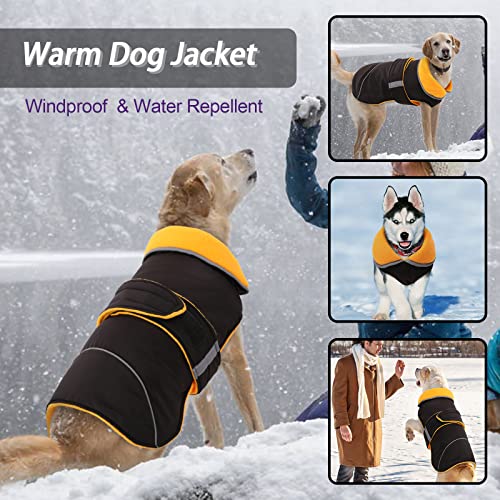 DENTERUN Winter Warm Dog Jacket Reflective Reversible Windproof Cozy Cold Weather Puppy Coat Water Repellent Vest Thick Fleece Apparel with Harness/Leash Hole for Outdoor Small Medium Large Dogs