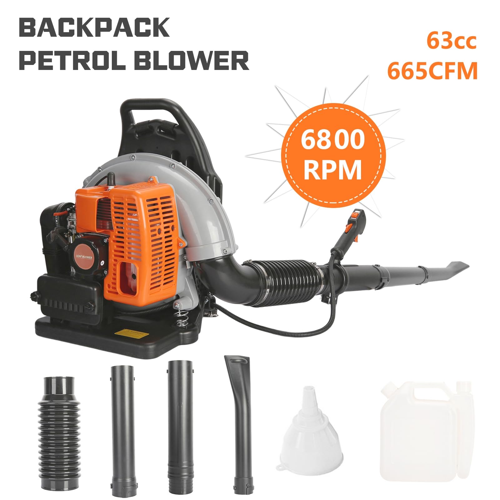 Yirepny 1 Set Leaf Blower 2 Stroke Engine Backpack Style 63 Cubic Centimeter Gas Powered Dust Blower Snow Blower for Lawn Care, Gutter, Patio, Driveway, Jobsite for Leaf/Snow (from US Fast Arrival)