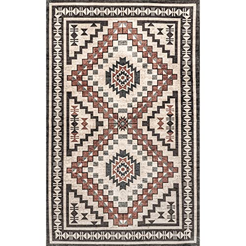 nuLOOM Leighton Machine Washable Southwestern Medallion Area Rug, 8' x 10', Beige