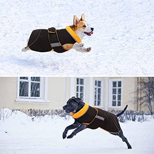 DENTERUN Winter Warm Dog Jacket Reflective Reversible Windproof Cozy Cold Weather Puppy Coat Water Repellent Vest Thick Fleece Apparel with Harness/Leash Hole for Outdoor Small Medium Large Dogs