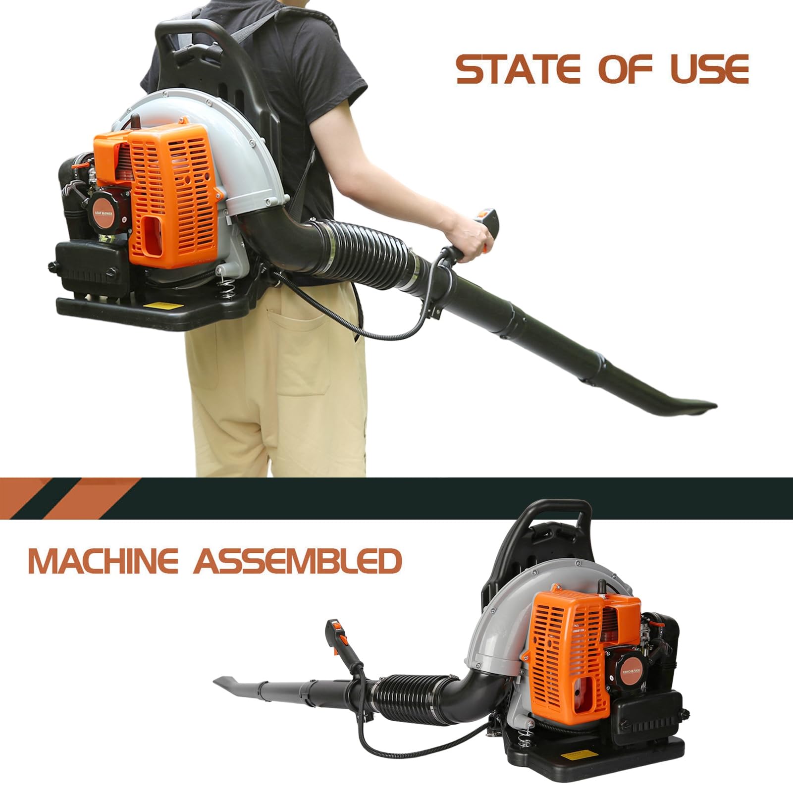 Yirepny 1 Set Leaf Blower 2 Stroke Engine Backpack Style 63 Cubic Centimeter Gas Powered Dust Blower Snow Blower for Lawn Care, Gutter, Patio, Driveway, Jobsite for Leaf/Snow (from US Fast Arrival)