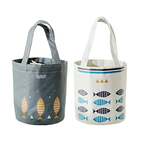 Cabilock 2pcs Lunch Tote Bag Oxford Portable Bento Bags Round Travel Insulated Lunch Cooler Bag Aluminum Foil Lunchbox Container for Picnic Camping School Office