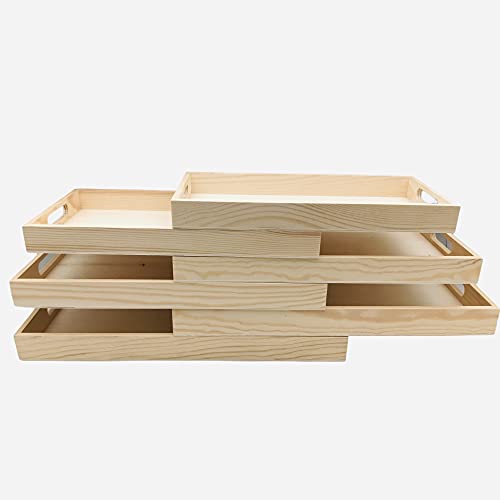6 Piece Nested Serving Trays Set of Rectangular Shape Wood Trays Ideal for Crafts /School with Easy Cut Out Handles Ideal Kitchen Nesting Trays for Snacks, Treats, Organization, Personalise and DIY