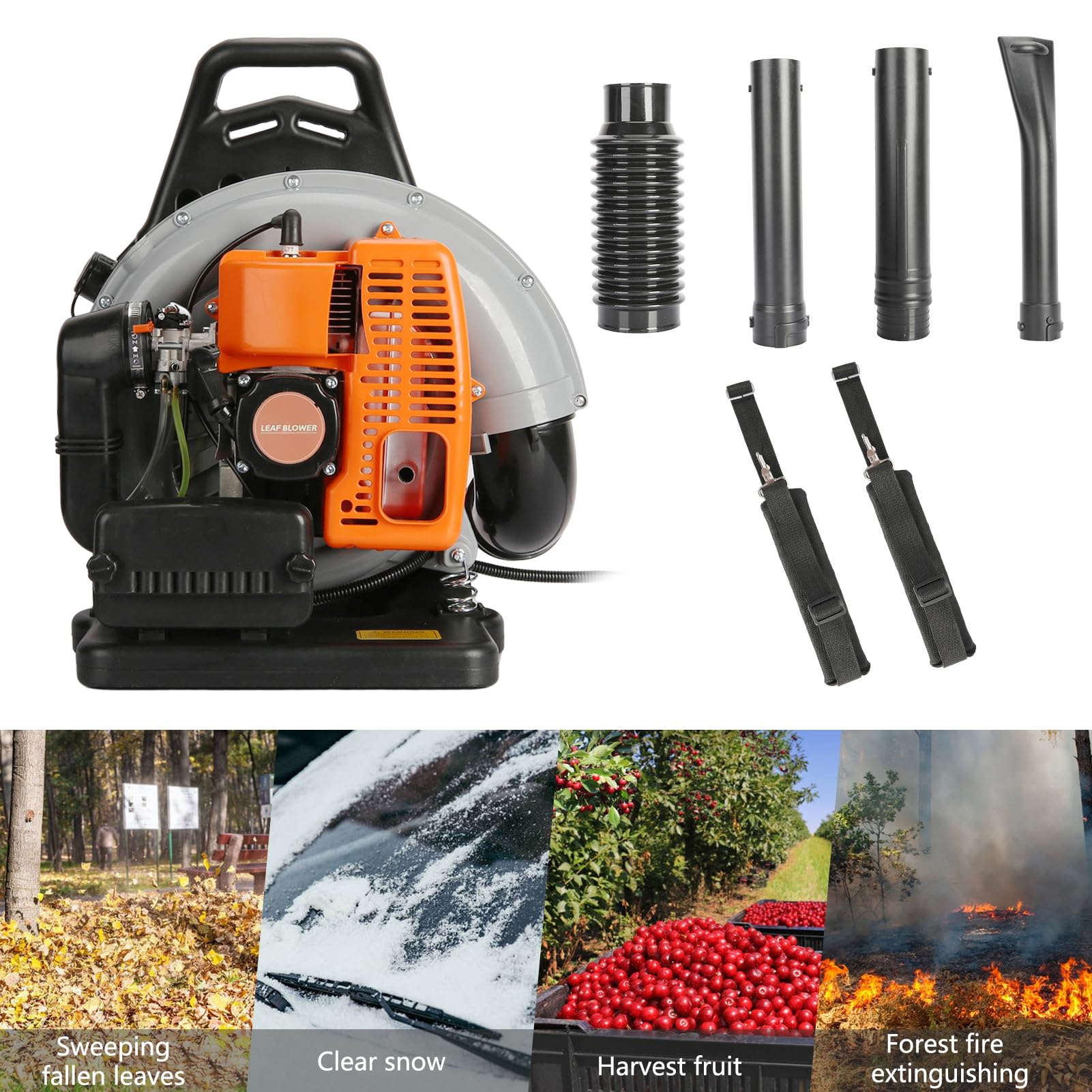 Yirepny 1 Set Leaf Blower 2 Stroke Engine Backpack Style 63 Cubic Centimeter Gas Powered Dust Blower Snow Blower for Lawn Care, Gutter, Patio, Driveway, Jobsite for Leaf/Snow (from US Fast Arrival)