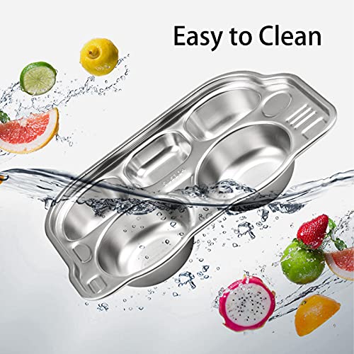 ZEAYEA 3 Pack Stainless Steel Divided Plate, 304 Stainless Divided Platter, 5 Section Car Shape Divided Dinner Tray, Kids Snack Meal Plate for Lunch, Portion Control, Camping, BPA free