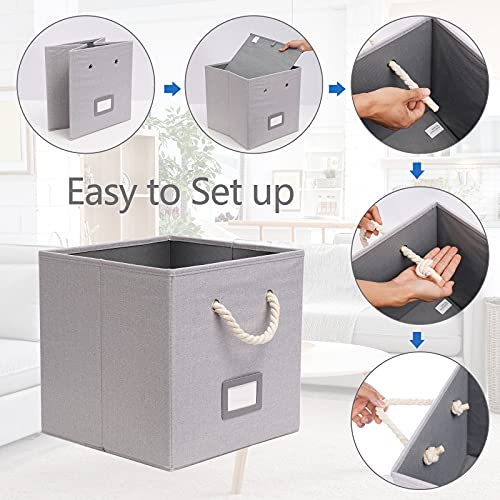 HONGKERNE Collapsible Fabric Storage Cubes 13x13x13inch,Foldable Storage Bin for Cube Organizer with Cotton Rope Handle Cube Storage Bins,Cubes Storage Bins for Closet and Shelves-Set of 4 Gray