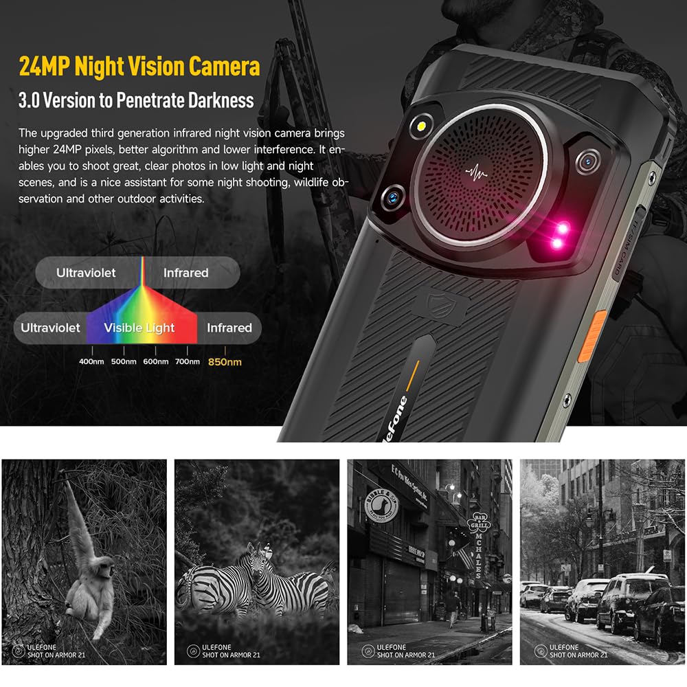 Ulefone Armor 21 Android 13 Rugged Smartphone Unlocked, MTK Helio G99 16GB+256GB Cell Phone, 3.5W Big Speaker, 64MP+24MP Night Vision Camera, 6.58"FHD+, 9600mAh, Dual SIM 4G Rugged Phone, NFC GPS OTG