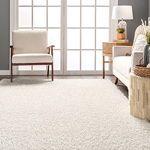 nuLOOM Marlow Machine Washable Soft Shaggy Faux Sheepskin Area Rug, 5' x 8', White
