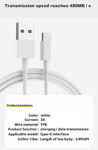 ZUKUN USB Cable, 1-Pack, 6 ft, Type C Charger Premium TPE USB C Cable, USB A to Type C Fast Charge 3A, USB 3.0, USB Charging Cable 6ft, White