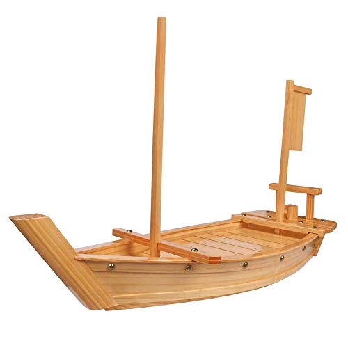 WINIAER Wooden Sushi Boat Serving Tray 35 Inch, Extra Large Sushi Plates Sushi Boat Sashimi Serving Platter for Restaurant or Catering Service