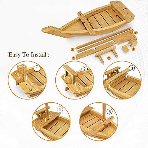 WINIAER Wooden Sushi Boat Serving Tray 35 Inch, Extra Large Sushi Plates Sushi Boat Sashimi Serving Platter for Restaurant or Catering Service