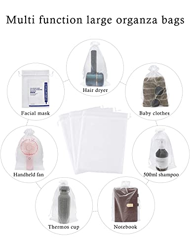 Jexila 50 Pack White Organza Bags 8X12 inch Large Mesh Gift Drawstring Pouch Goodie Bags for Party Christmas Wedding Party Favor Bags (White)