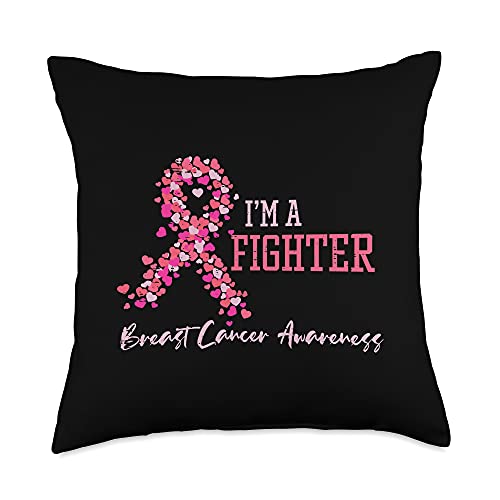 Breast Cancer Decor For Women Survivor Gifts Fighter Pink Ribbon Hearts Breast Cancer Awareness Women Throw Pillow, 18x18, Multicolor