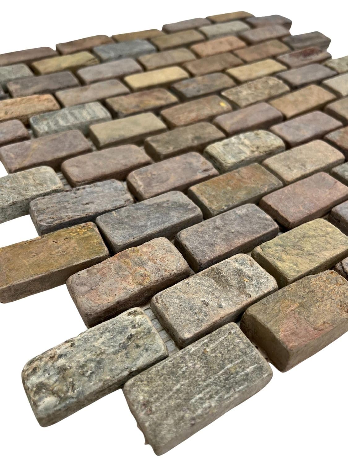 Peacock Slate Multi Classic Rust Brick 1x2 Gauged Tumbled Floor Wall Tile for Kitchen Backsplash, Bathroom Shower, Pool Tile, Fireplace Surround, Exterior Outdoor (1 Sheet)