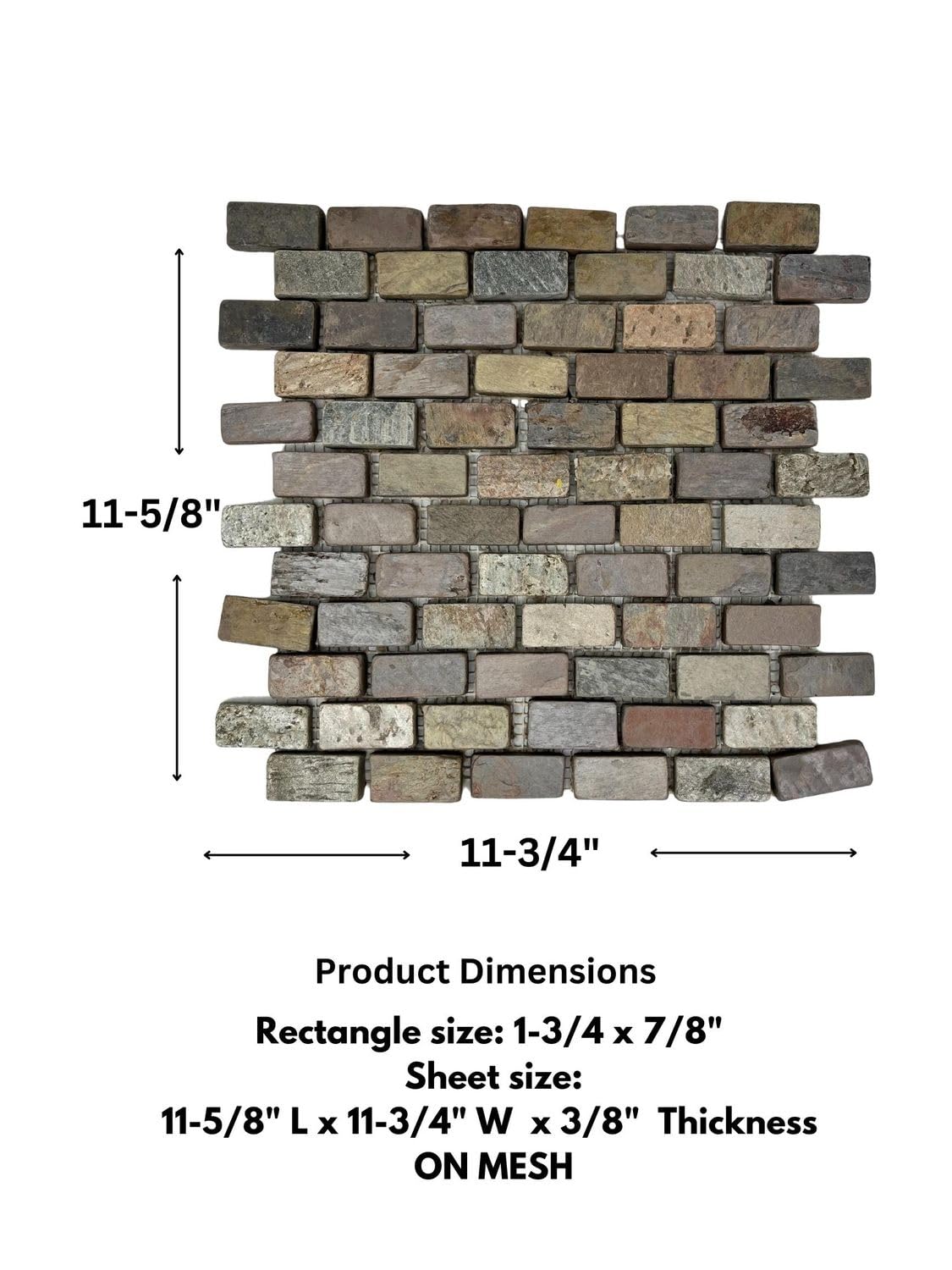 Peacock Slate Multi Classic Rust Brick 1x2 Gauged Tumbled Floor Wall Tile for Kitchen Backsplash, Bathroom Shower, Pool Tile, Fireplace Surround, Exterior Outdoor (1 Sheet)