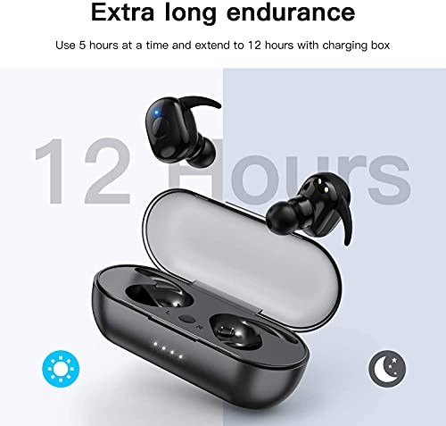 Qisebin Wireless Earbuds True Wireless Earbuds Bluetooth Headphones with Microphone Bluetooth Earbuds Stereo Calls Extra Bass 36H for Workout(Charging Case Included) - Black