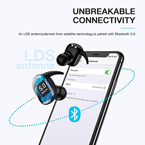 Qisebin Wireless Earbuds True Wireless Earbuds Bluetooth Headphones with Microphone Bluetooth Earbuds Stereo Calls Extra Bass 36H for Workout(Charging Case Included) - Black