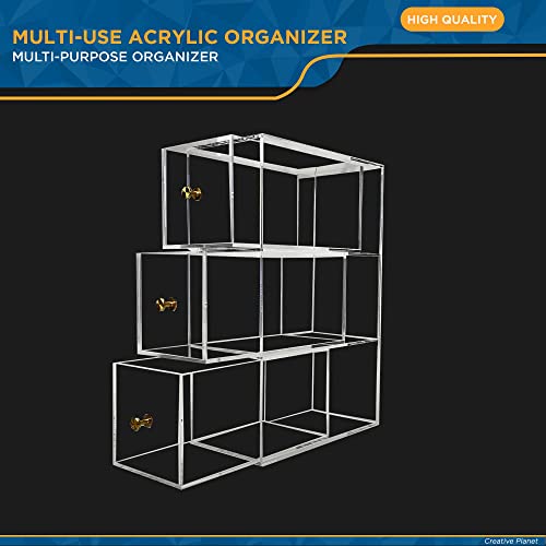 Creative Planet Acrylic Drawer Organizer Designer Collection 3 Level Storage Drawers for Cosmetics, Sunglasses, Makeup Gift for Women, Men, Girls (3-Level-L, Transparent)