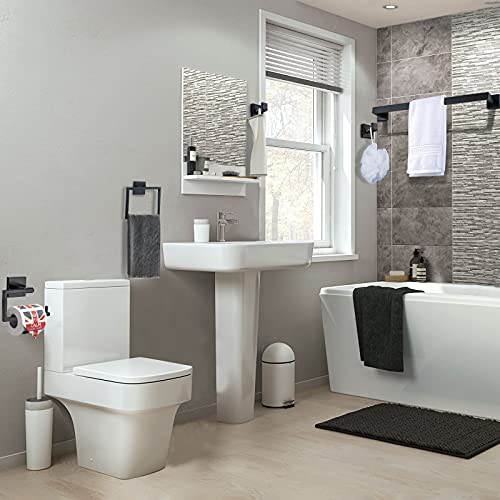 YACVCL 5-Piece Bathroom Hardware Accessories Set 23.6 inch Towel Bar Towel Rack Sets Modern Towel Ring Kit Stainless Steel Wall Mounted (Matte Black)