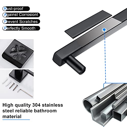YACVCL 5-Piece Bathroom Hardware Accessories Set 23.6 inch Towel Bar Towel Rack Sets Modern Towel Ring Kit Stainless Steel Wall Mounted (Matte Black)