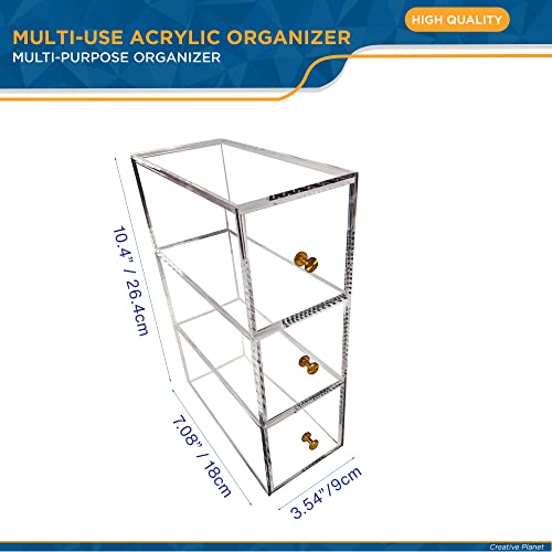 Creative Planet Acrylic Drawer Organizer Designer Collection 3 Level Storage Drawers for Cosmetics, Sunglasses, Makeup Gift for Women, Men, Girls (3-Level-L, Transparent)