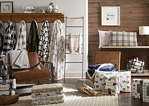 Eddie Bauer - Throw Blanket, Cotton Flannel Home Decor, All Season Reversible Sherpa Bedding (Union Bay Green, Throw)