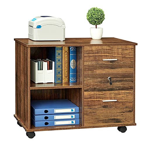 GreenForest L Shaped Corner Desk 65.7 inch with Storage Shelf and 2 Drawers File Cabinet Wooden Lateral File Cabinet with Open Storage Shelves