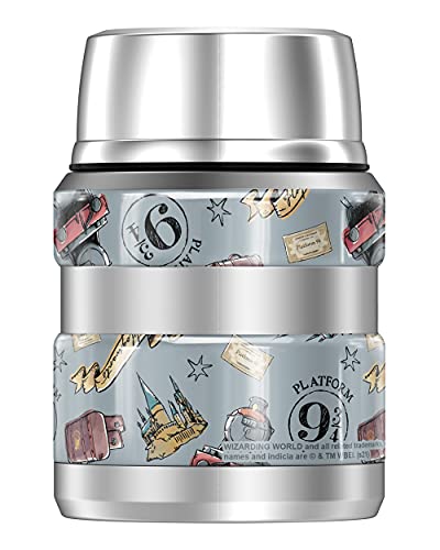 THERMOS Harry Potter Watercolor Hogwarts Express Pattern STAINLESS KING Stainless Steel Food Jar with Folding Spoon, Vacuum insulated & Double Wall, 16oz
