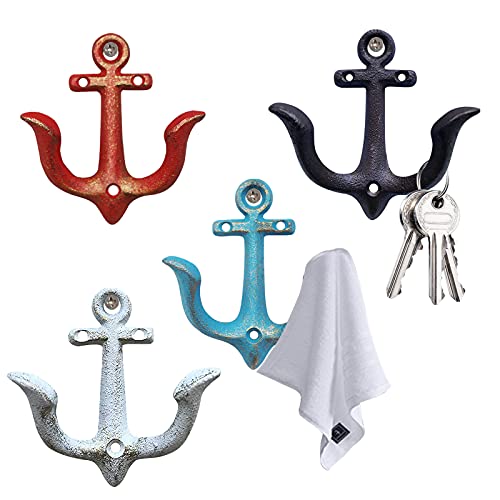 RENXI American-Style Rustic Ironwork Decorative Metal Hooks (Four Sea Anchor Hooks)