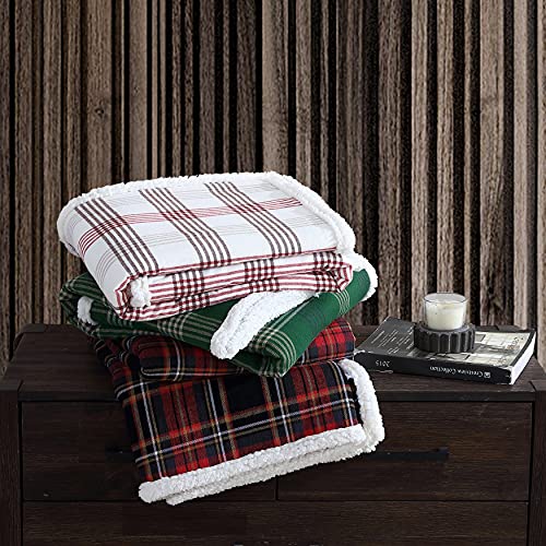 Eddie Bauer - Throw Blanket, Cotton Flannel Home Decor, All Season Reversible Sherpa Bedding (Union Bay Green, Throw)