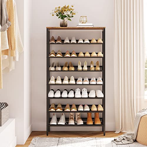 HOOBRO 8-Tier Shoe Rack and 8 Tier Narrow Shoe Rack, Stable and Sturdy, Shoe Storage Organizer, for Entryway, Hallway, Living Room, Rustic Brown