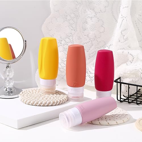 LIYUABU Silicone Travel Bottles for Toiletries,Tsa Approved 3oz Portable Refillable Travel Bottles,Leak Proof BPA Free Squeezable Travel Size Containers Accessories with Toiletry Bag(4Pack Red)