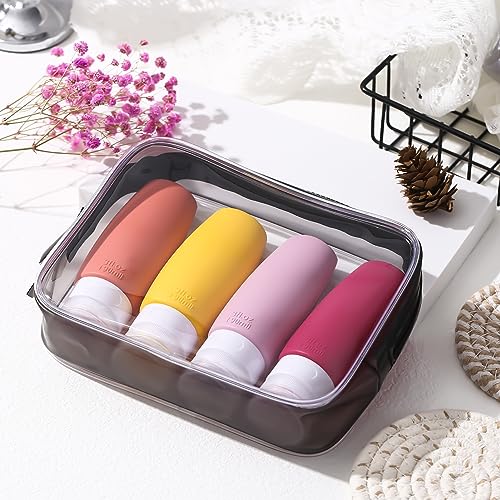 LIYUABU Silicone Travel Bottles for Toiletries,Tsa Approved 3oz Portable Refillable Travel Bottles,Leak Proof BPA Free Squeezable Travel Size Containers Accessories with Toiletry Bag(4Pack Red)