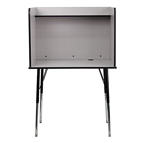 Flash Furniture Study Carrel - Nebula Grey Finish with Top Shelf - Height Adjustable Legs - Wire Management Grommet