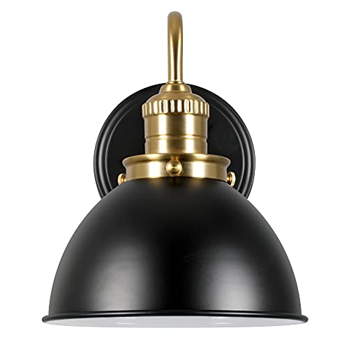 Design House 588293-BGD Savannah Farmhouse 1-Light Indoor Dimmable Wall Light Matte Black Metal Shade for Hallway Foyer Kitchen, Matte Black and Satin Gold