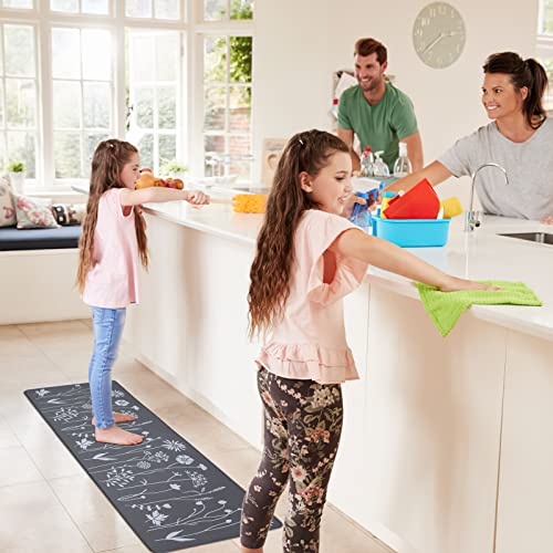 Rempry 2 Pcs Kitchen Rugs and Mats, Cushioned Anti-Fatigue Floor Mat, PVC Non-Slip Waterproof Kitchen Rug Set for Kitchen, Office, Sink 17"x47"+17"x29" (Grey)