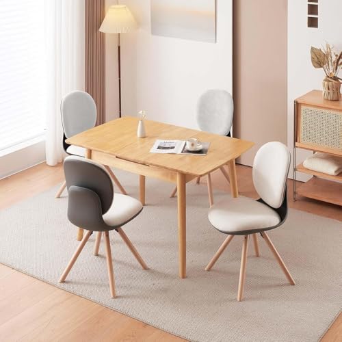 LOVSPATIO Modern Dining Chairs Set of 2, Velvet Shell Upholstered Vanity Chairs with Round seat & Wood Legs for Dining Room, Kitchen, Living Room (White)