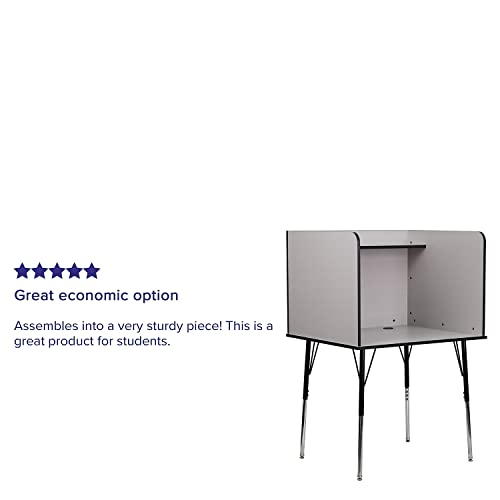 Flash Furniture Study Carrel - Nebula Grey Finish with Top Shelf - Height Adjustable Legs - Wire Management Grommet