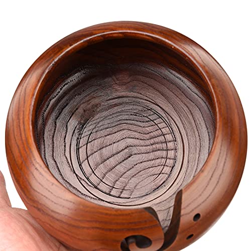 LEMCC Wooden Yarn Bowl with Lid Handmade Knitting Wool Storage Basket with Holes Crocheting Accessories Kit Organizer for Mothers Day and Christmas Gift, Medium