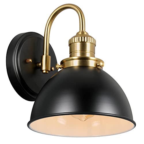 Design House 588293-BGD Savannah Farmhouse 1-Light Indoor Dimmable Wall Light Matte Black Metal Shade for Hallway Foyer Kitchen, Matte Black and Satin Gold
