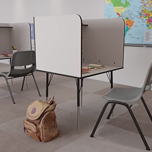 Flash Furniture Study Carrel - Nebula Grey Finish with Top Shelf - Height Adjustable Legs - Wire Management Grommet